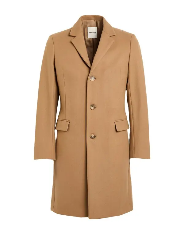 Sandro Felted Single-breasted Coat - Camel