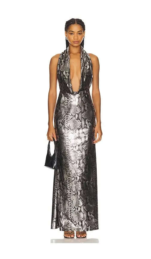 Lapointe Metal Snake Cowl Neck Gown - Silver