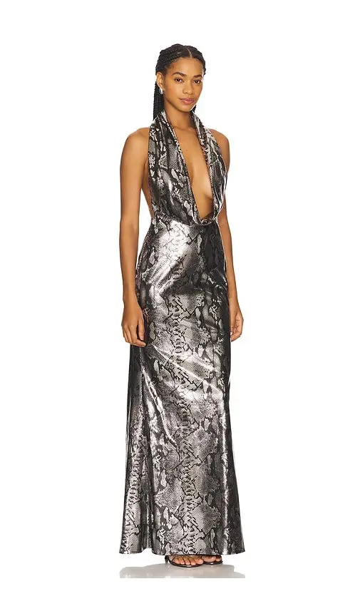 Lapointe Metal Snake Cowl Neck Gown - Silver