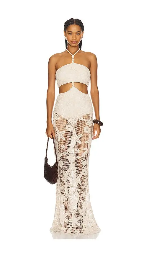 mini rose gold sequin dress Renee Lurex Crochet Maxi Dress - Gold main image 0