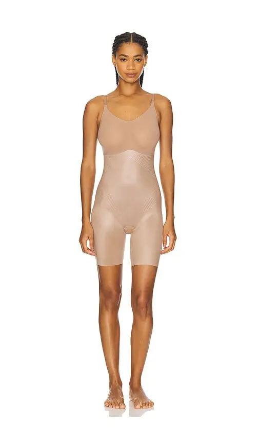 Spanx Shape Invisible Shaping Closed Bust Mid-thigh Bodysuit - Cafe Au Lait