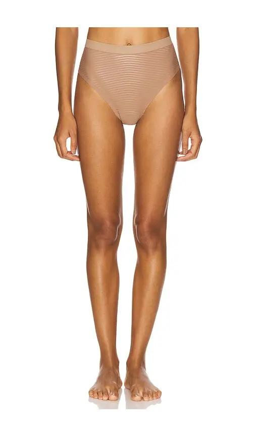 Spanx Shape Invisible Supima Cotton Thong In Tan - Cafe Au Lait