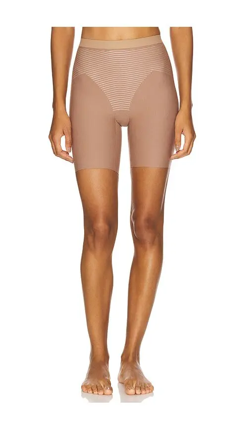 Spanx Shape Invisible Supima Cotton Mid Thigh Short In Tan - Cafe Au Lait