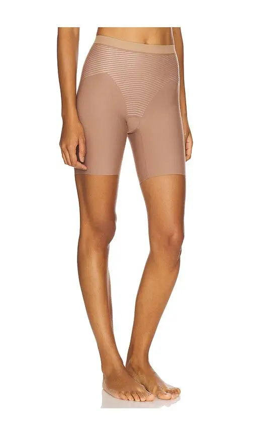 Spanx Shape Invisible Supima Cotton Mid Thigh Short In Tan - Cafe Au Lait