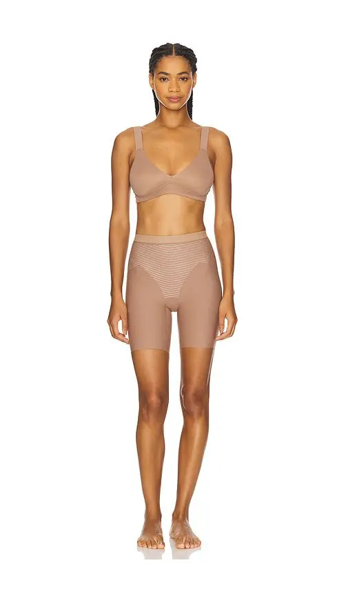 Spanx Shape Invisible Supima Cotton Mid Thigh Short In Tan - Cafe Au Lait