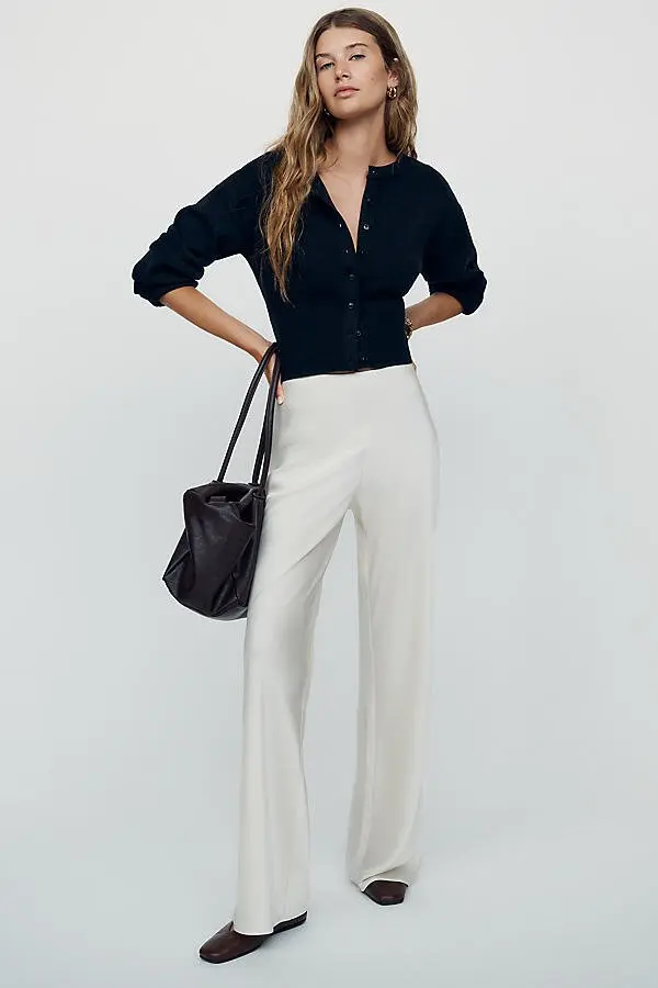 REFORMATION Gale Satin Mid-rise Bias Pants - Ivory