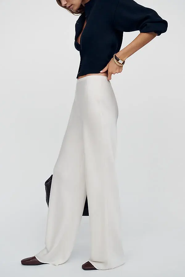 REFORMATION Gale Satin Mid-rise Bias Pants - Ivory