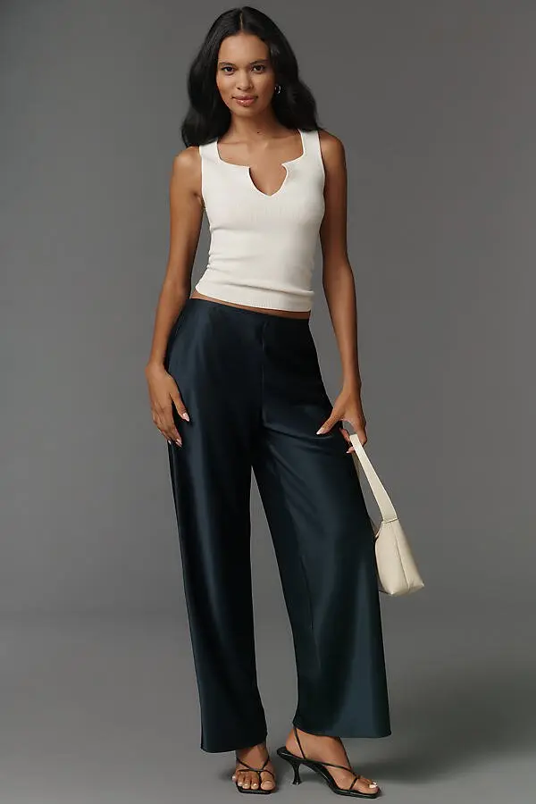 REFORMATION Gale Satin Mid-rise Bias Pants - Midnight