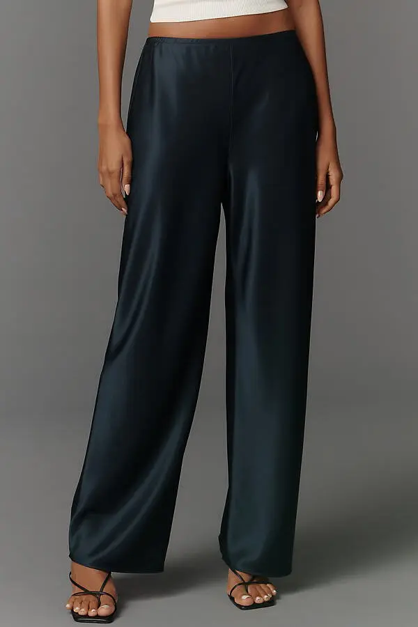 REFORMATION Gale Satin Mid-rise Bias Pants - Midnight
