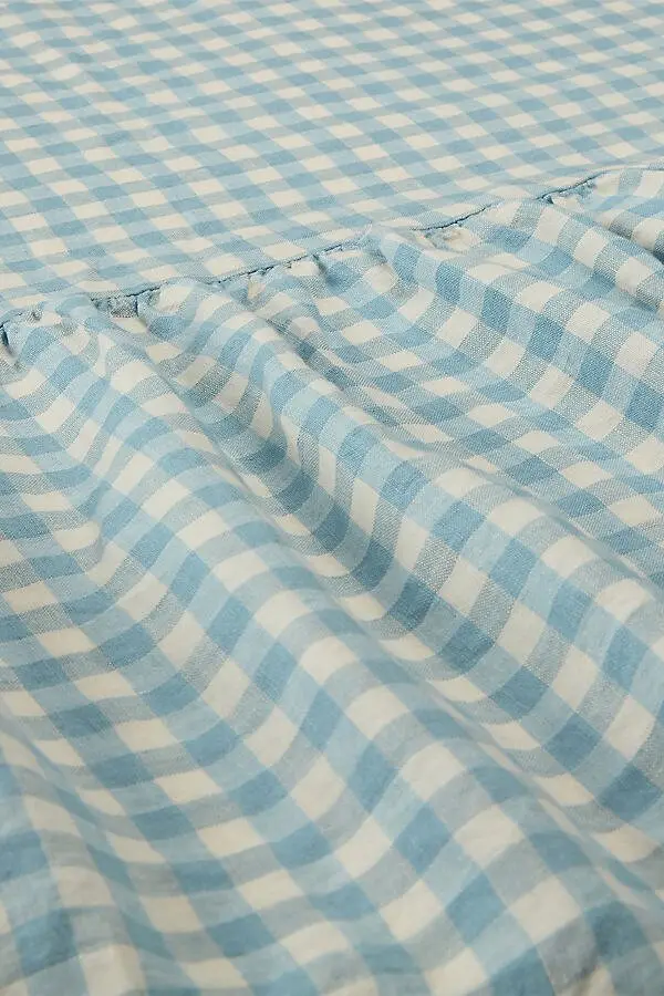 PIGLET IN BED Linen Blend Bed Skirt - Warm Blue Gingham