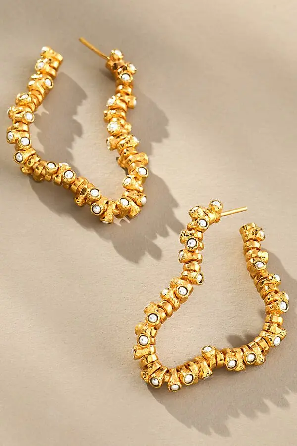 Joanna Laura Constantine Wavy Pearl Hoop Earrings - Gold