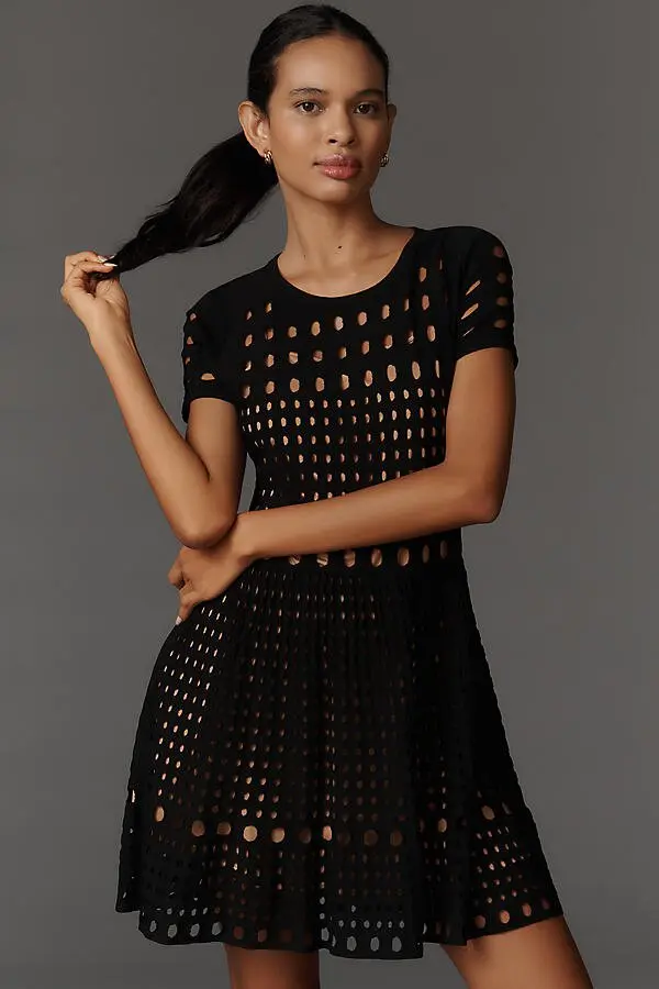 Anthropologie Laser-Cut Mini Dress In Black - 65% Off | Editorialist