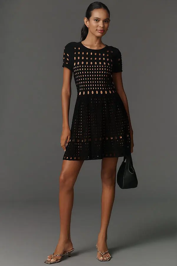 knee length dresses for ladies Fendi SS 2012 Black Jacquard Laser Cut Cage Mini Dress  Amarcord Vintage  Fashion