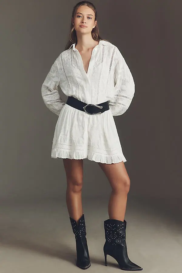 Anthropologie Embroidered Shirt Dress In White - 62% Off | Editorialist