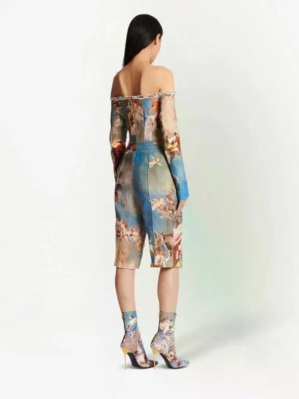Balmain High-waisted Sky-print Shorts