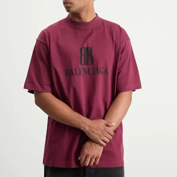 Balenciaga Nano Bb Logo Dry Jersey Fit T-Shirt - Bordeaux
