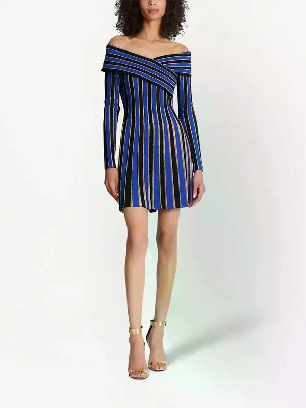 Balmain Striped Off-shoulder Dress