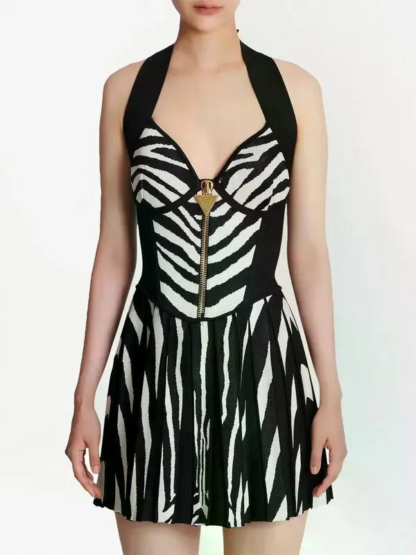 Balmain Zebra-print Halterneck Minidress