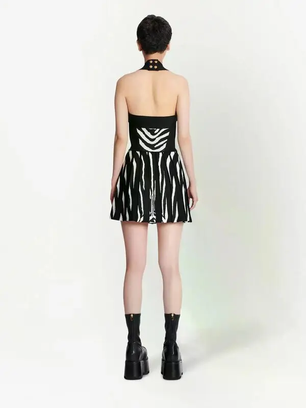 Balmain Zebra-print Halterneck Minidress