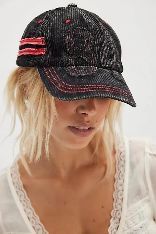 Free People Hollie Varsity Baseball Cap - Black