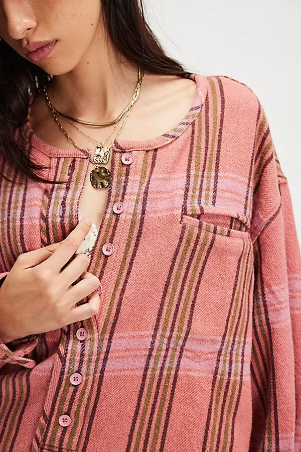 Free People We The Free Perfect In Plaid Pullover - Pink Combo