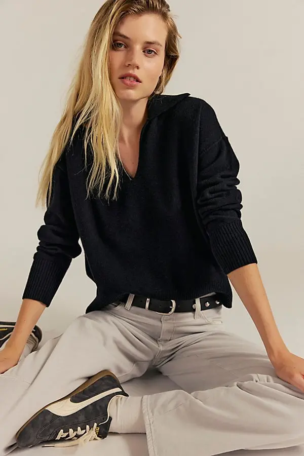Free People Eloura Cashmere Henley Sweater - Night