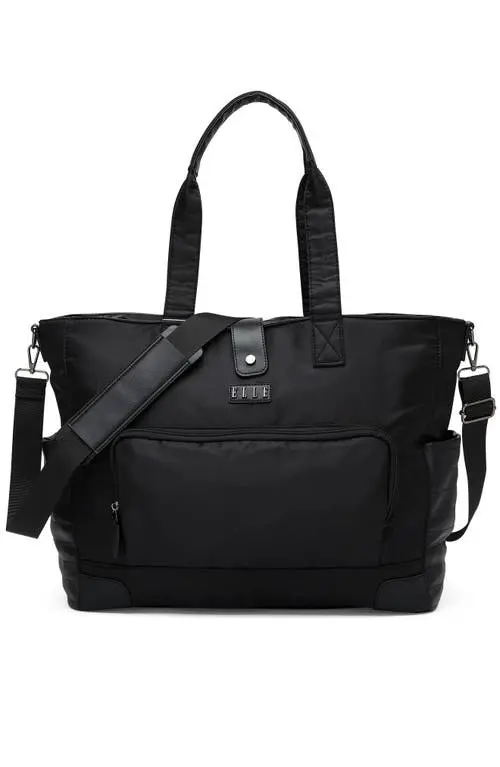 ELLE Voyage 25l Twill And Vegan Leather Weekender Duffle Bag - Black