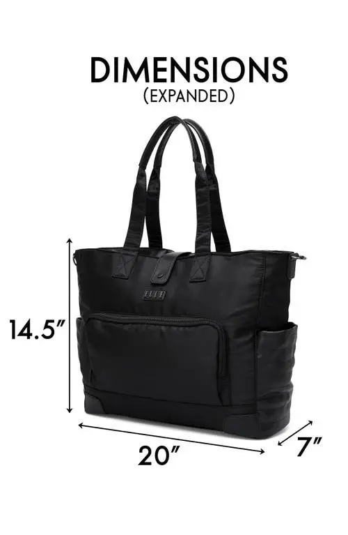 ELLE Voyage 25l Twill And Vegan Leather Weekender Duffle Bag - Black