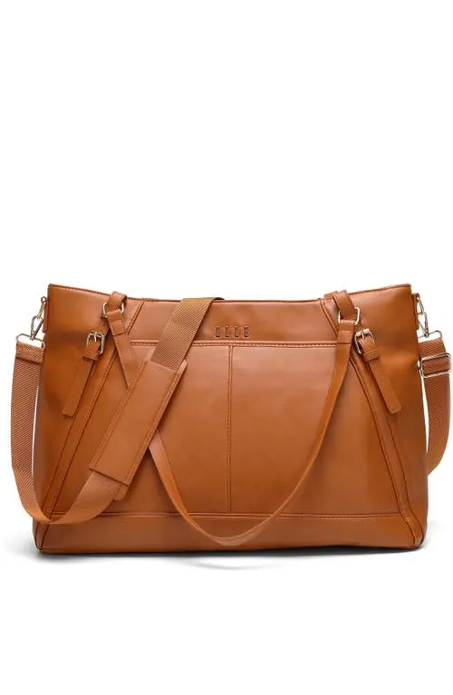 ELLE 33l Vegan Leather Weekender Duffle Bag - Brown