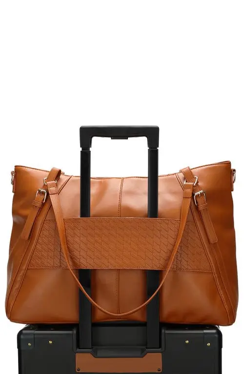 ELLE 33l Vegan Leather Weekender Duffle Bag - Brown