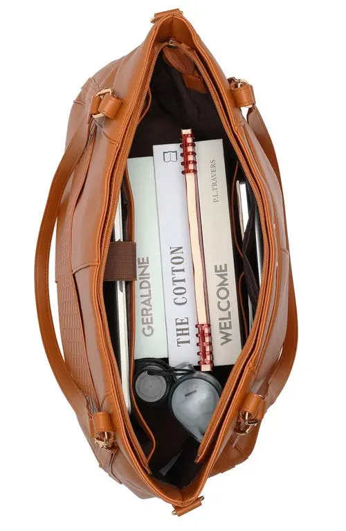 ELLE 33l Vegan Leather Weekender Duffle Bag - Brown