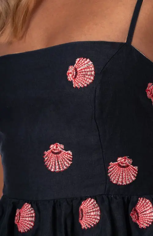 MAAJI Sea Shells Emily Embroidered Linen Cover-up Dress - Blue