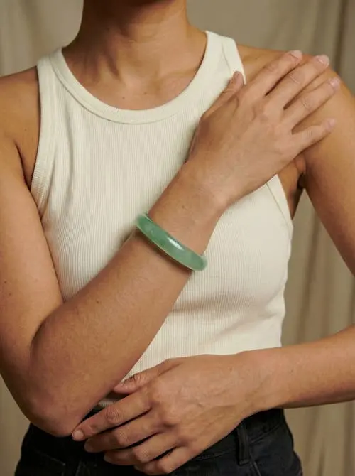 SEREE Agave Classic Jade-green Gemstone Bangle - Cyan