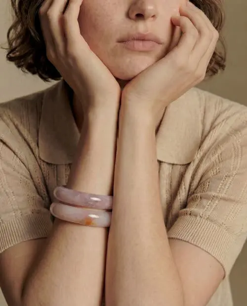 SEREE Playground Marble Jade Stone Bangle - Sand