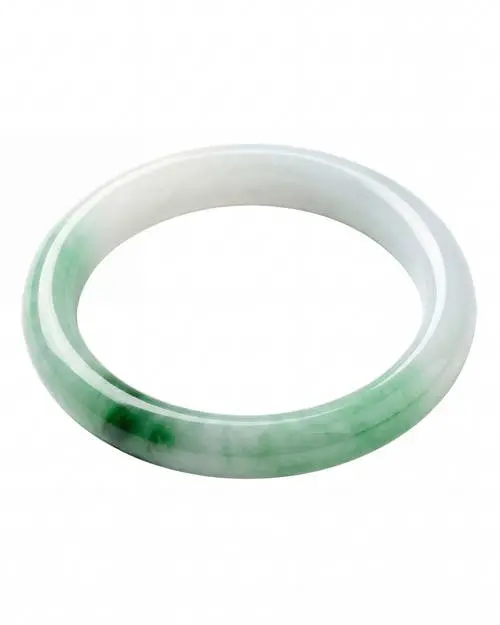 SEREE Round Mottled Jade Stone Bangle - Light Green