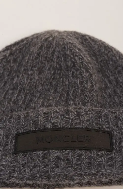 Moncler Logo Patch Virgin Wool & Cashmere Beanie - Black