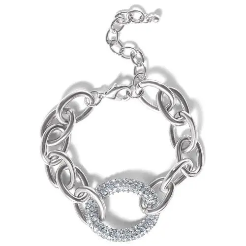Jessica Simpson Tone Pavé Oval Link Bracelet - Silver