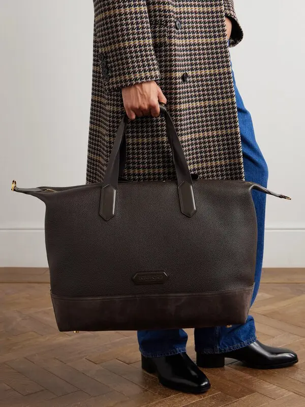 TOM FORD Full-grain Leather Weekend Bag With Suede Trim