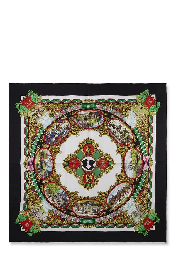 Hermès Multicolor 'l'entente Cordiale' Silk Scarf 90 - Black