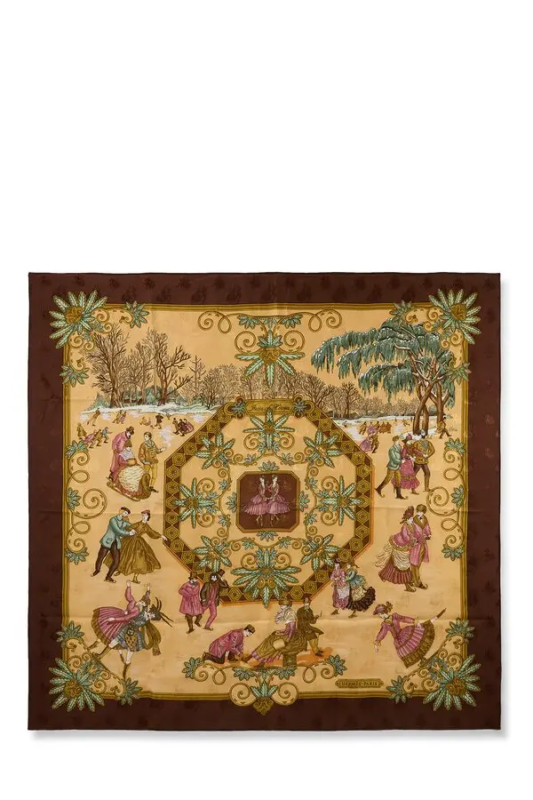 Hermès Multicolor 'joies D'hiver' Silk Scarf 90 - Brown