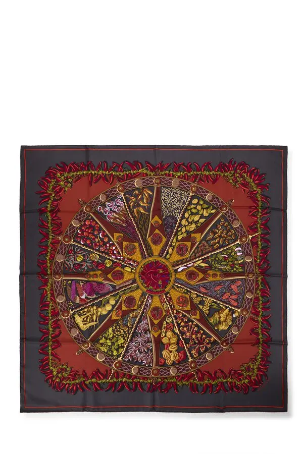 Hermès Multicolor 'aux Pays Des Épices' Silk Scarf 90