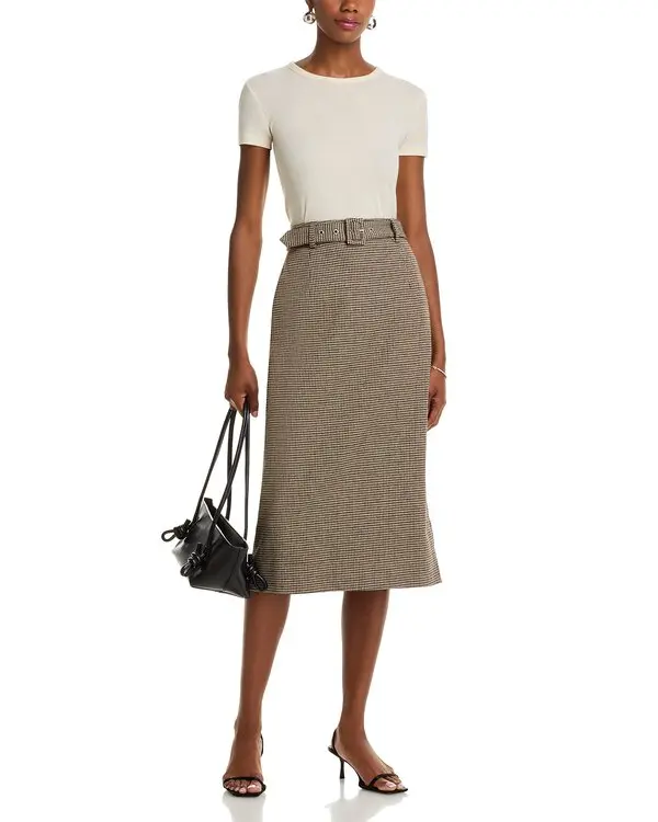 French Connection Houndstooth Belted Midi Skirt