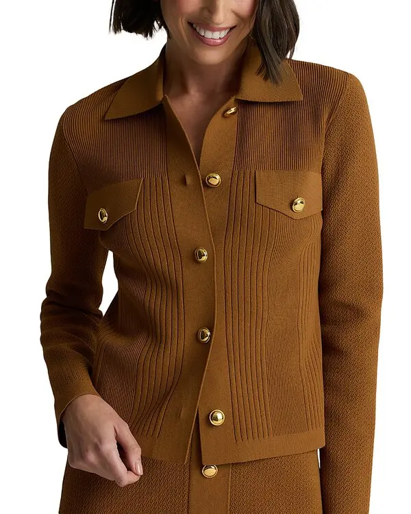 St. John Mixed Rib Knit Jacket - Cinnamon