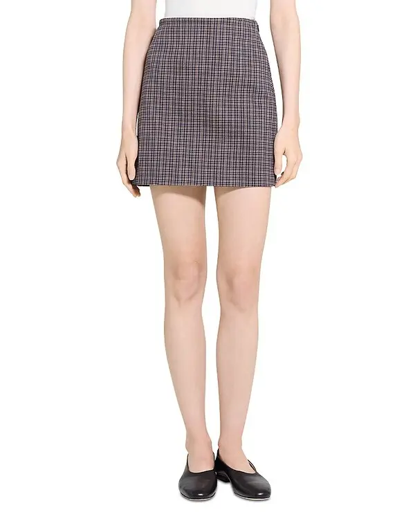 Theory Checked Mini Skirt - Palomino Multi