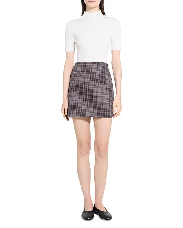 Theory Checked Mini Skirt - Palomino Multi