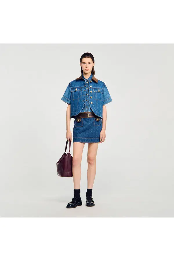 Sandro Mini And Leather Skirt - Denim