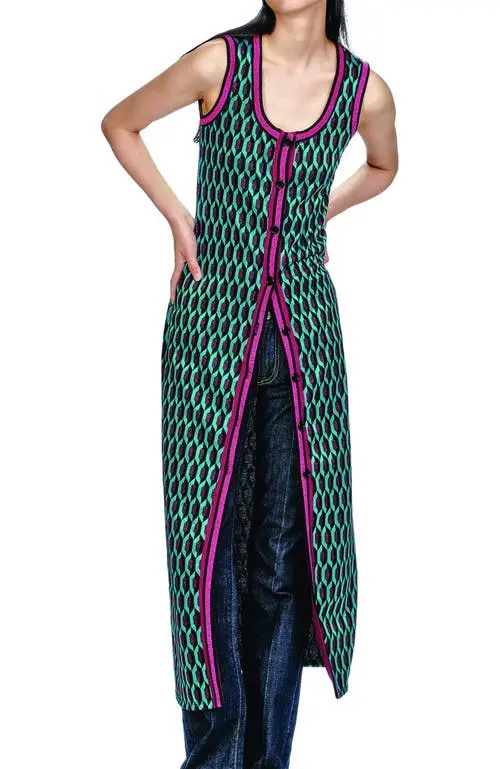 Anna Sui Glitter Geo Jacquard Long Vest