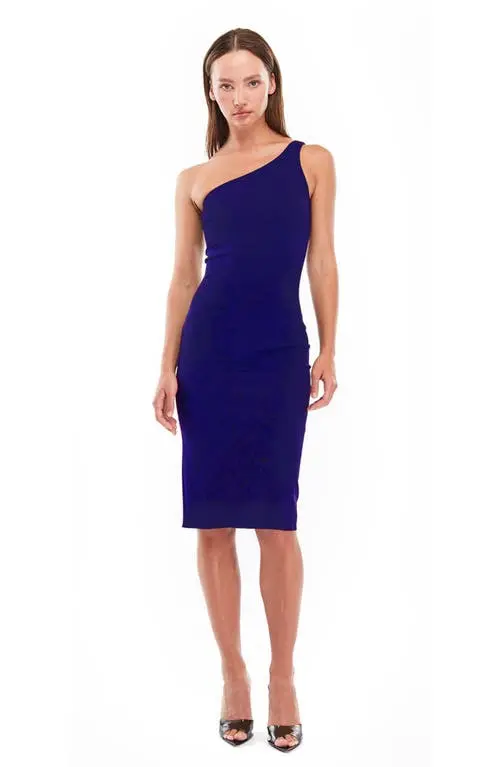 MOTHER OF ALL Lauren One Shoulder Midi Dress - Blue