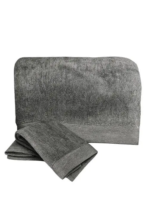 BEDVOYAGE Melange Viscose Cotton Blend Odor & Mildew Resistant Bath Sheet & Hand Towel Set - Charcoal