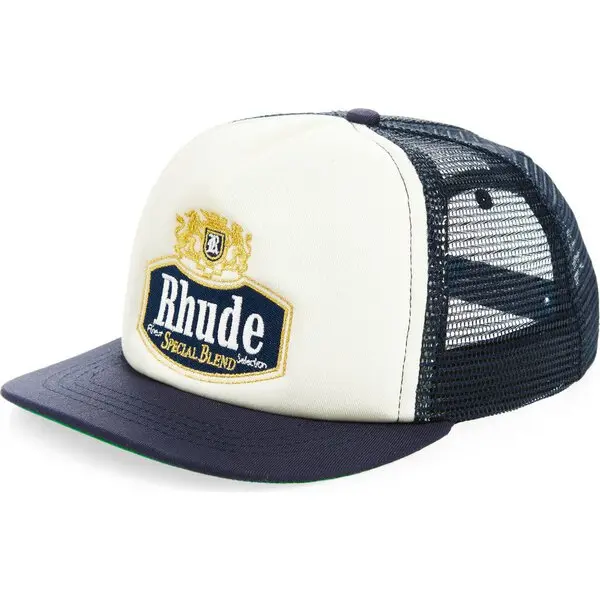Rhude Logo Embroidered Trucker Hat - Navy/off-white 3039